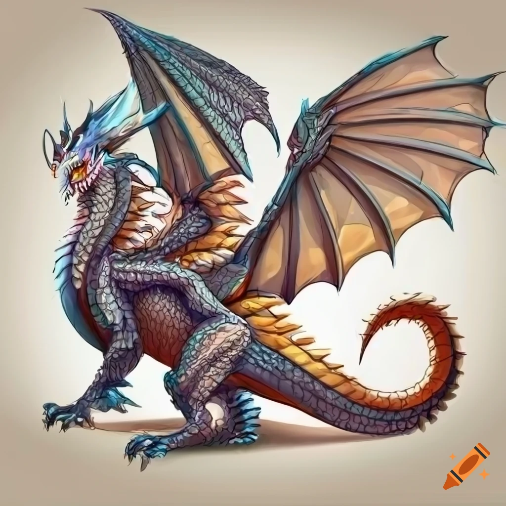Concept designs of a dragon. full dragon body. dragon has four legs and ...