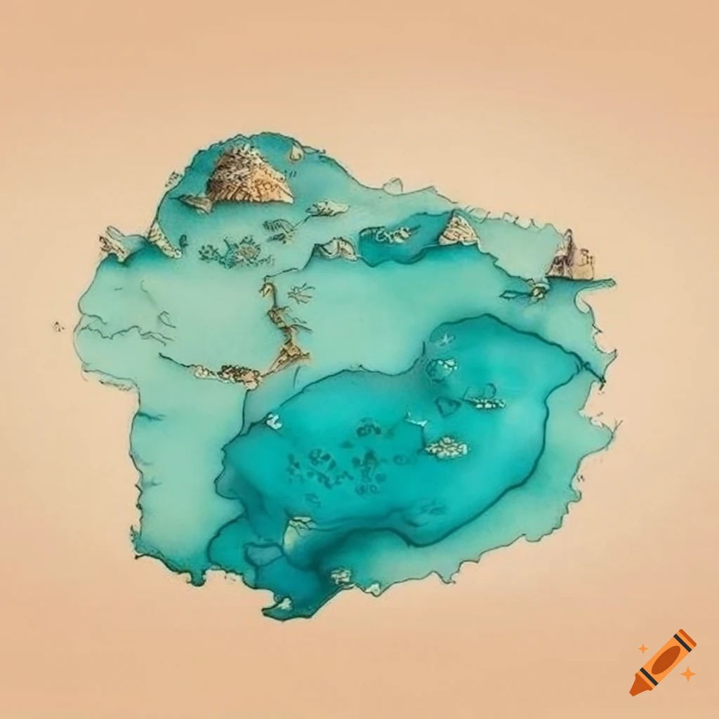 Vellum map of fantasy kingdom teal ink on cream colored paper