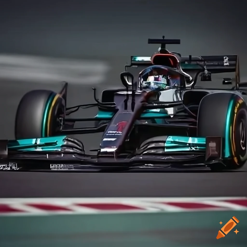 F1 track with w11 and lewis hamilton on Craiyon