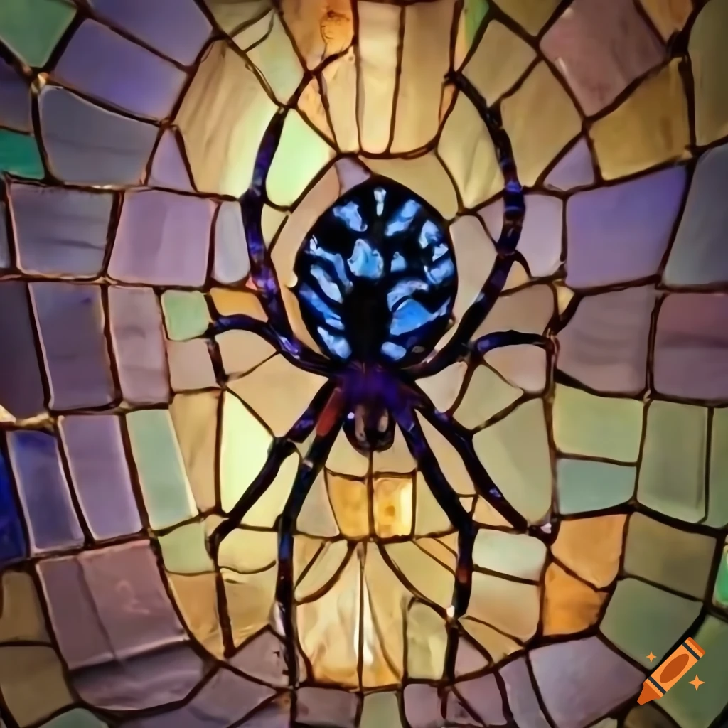 The sun shining trough a stained glass window that depicts of a black ...