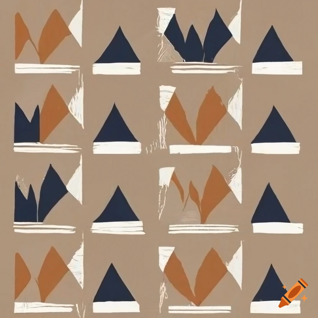Scandinavian pattern of leaves and mountains, repeated in lines, in the ...