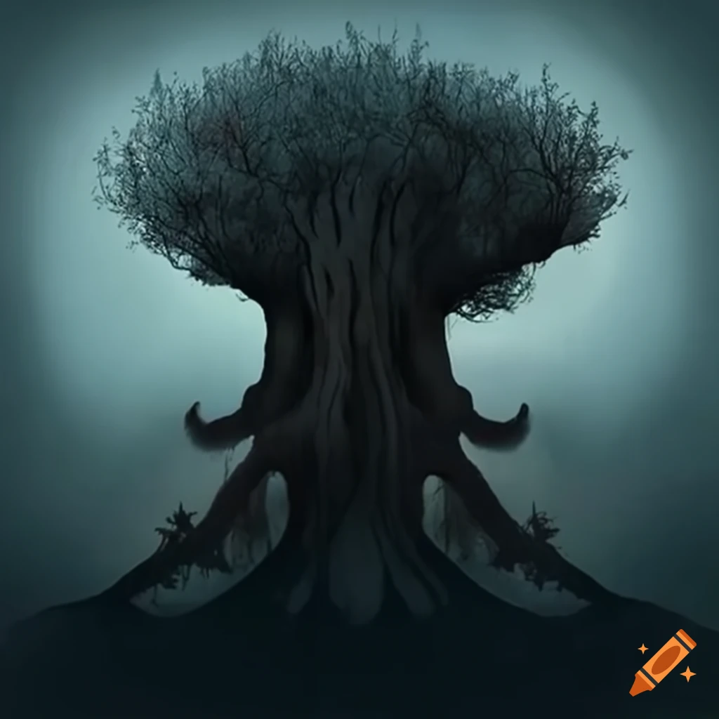 An ancient tree revealing mysterious secrets with a haunting whisper
