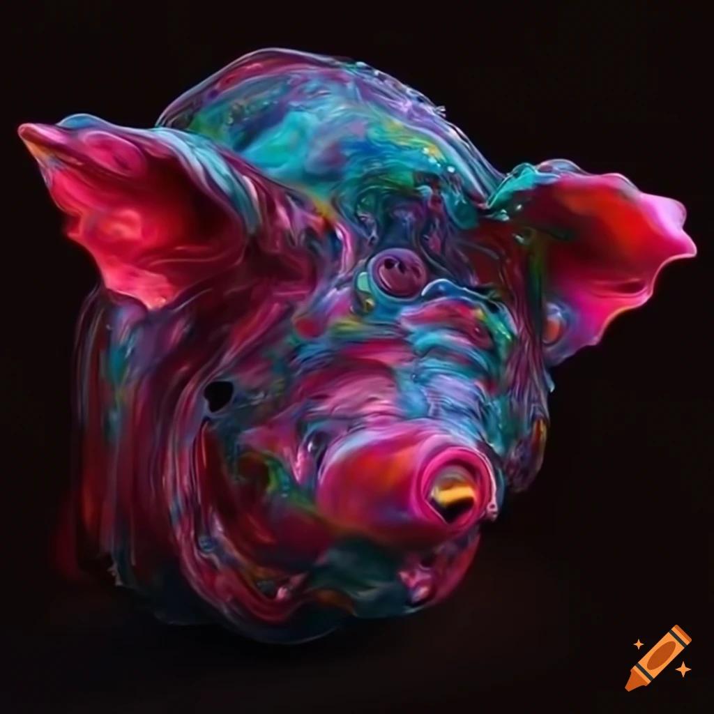A swirling abstract artwork resembling a pig made of liquid