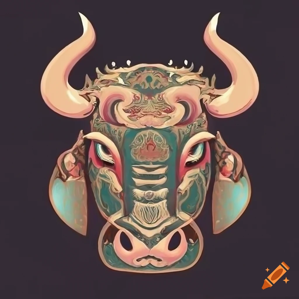 Stylized representation of an ox in traditional chinese art with black ...
