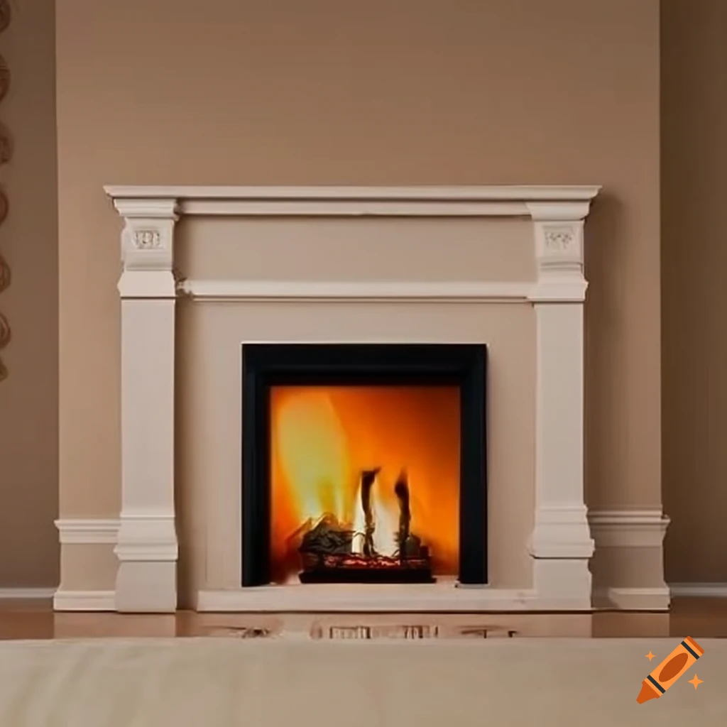 Elegant cream-colored room with a stunning fireplace centerpiece on Craiyon