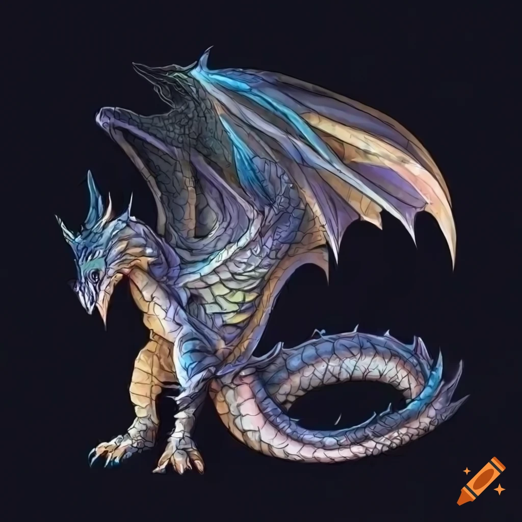 Concept designs of a dragon. full dragon body. dragon has four legs and ...