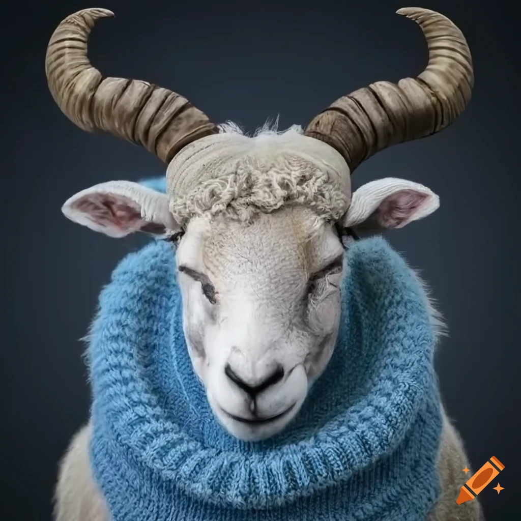 Photorealistic muscular anthropomorphic white ram with broad shoulders ...