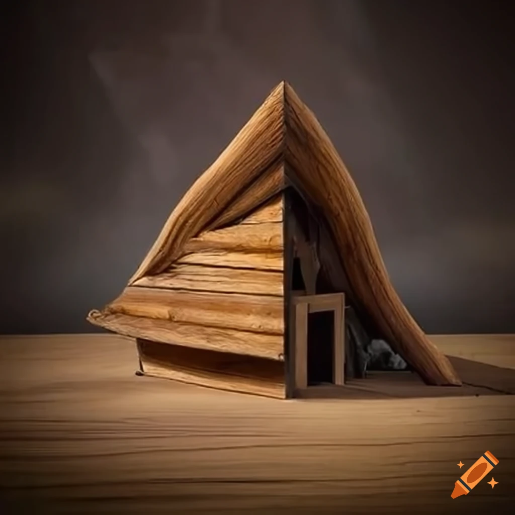 Crumpled and twisted wood home in an alien planet on Craiyon