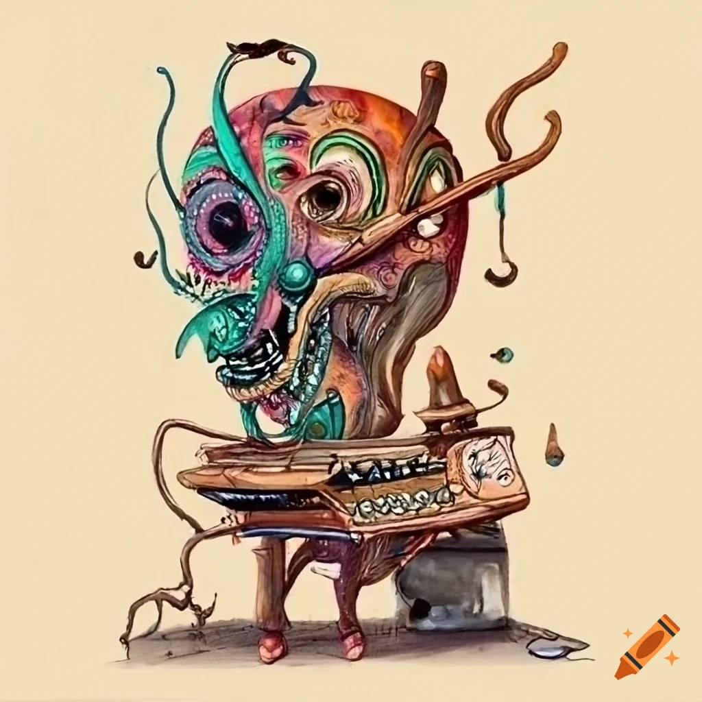 Joe fenton drawing scene decor microcosme many creatures surrealist ...