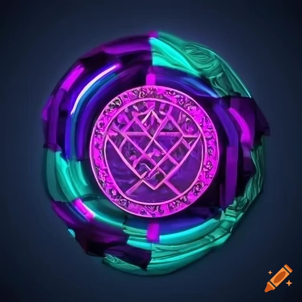 Futuristic sigil seal made of gems, vaporwave rainbow backdrop on Craiyon
