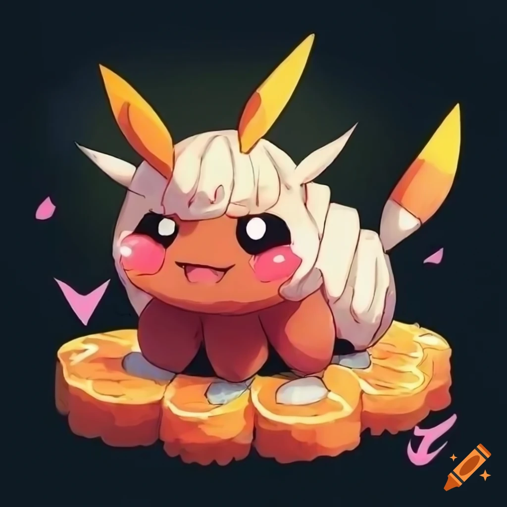 Morsel, the Mighty Sushi Roll, food pokemon hybrid cartoony cute on Craiyon