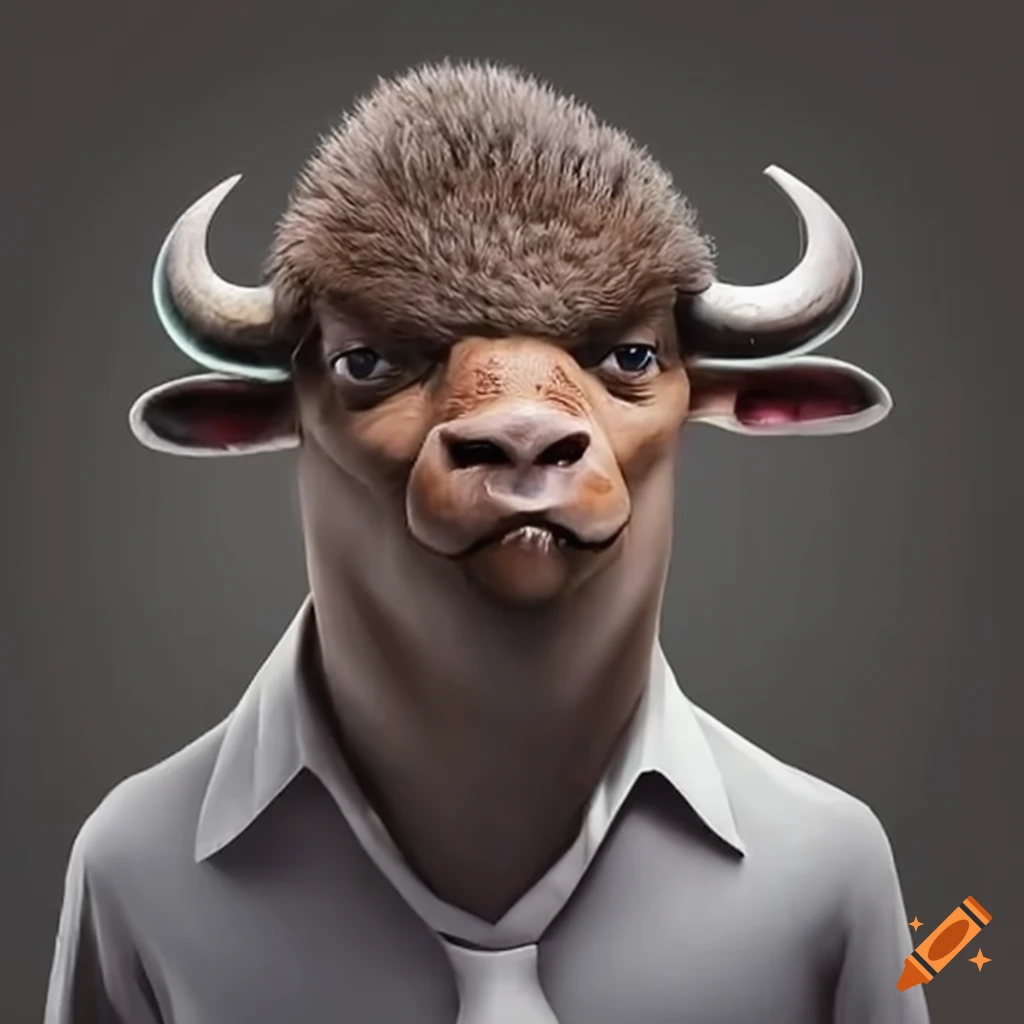 Anthropomorphic Buffalo dressed in business casual on wall street on ...
