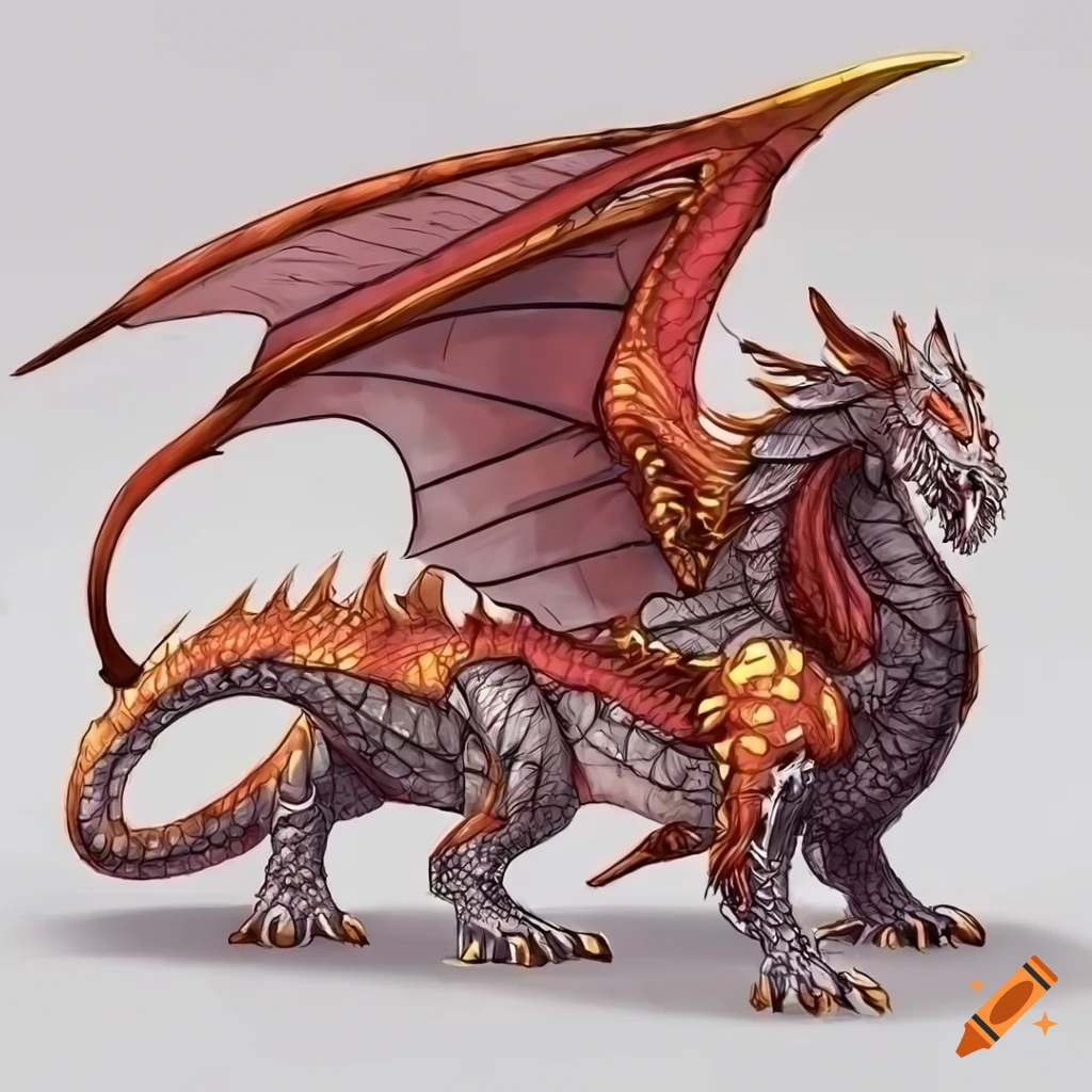 Dragon full body concept designs with side view, detailed illustrations ...
