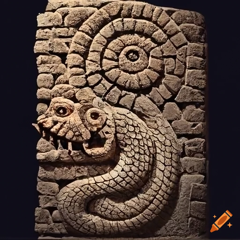 Pictograph of a magnificent serpent carved in stone on Craiyon