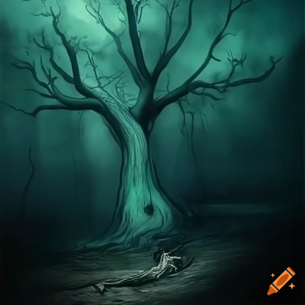 An ancient tree revealing mysterious secrets with a haunting whisper