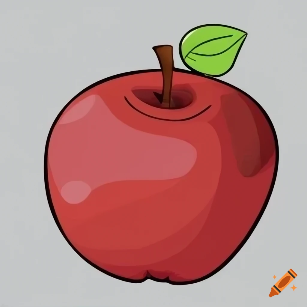 Red apple with white background in cartoon style