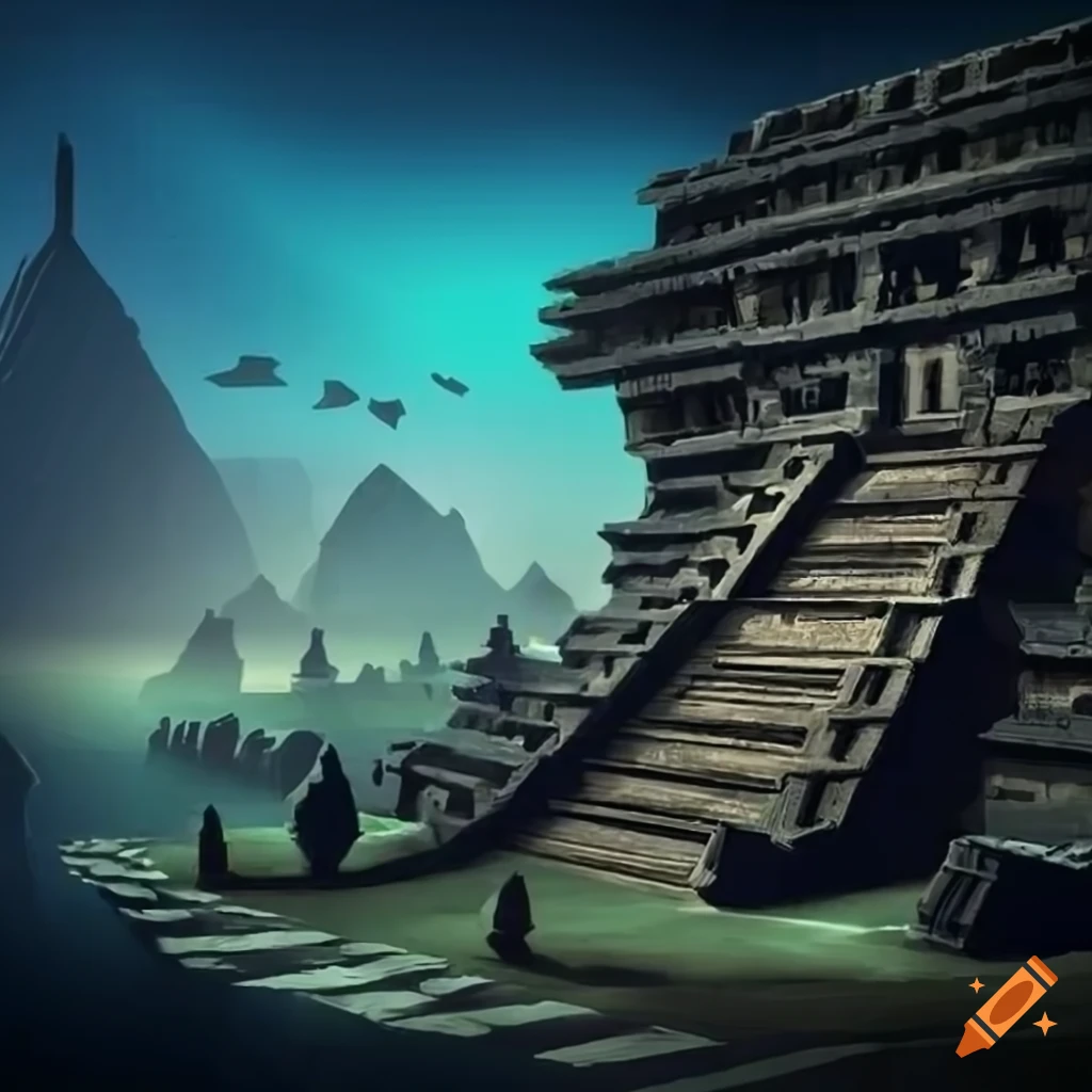 Concept of an underground futuristic city aztec style
