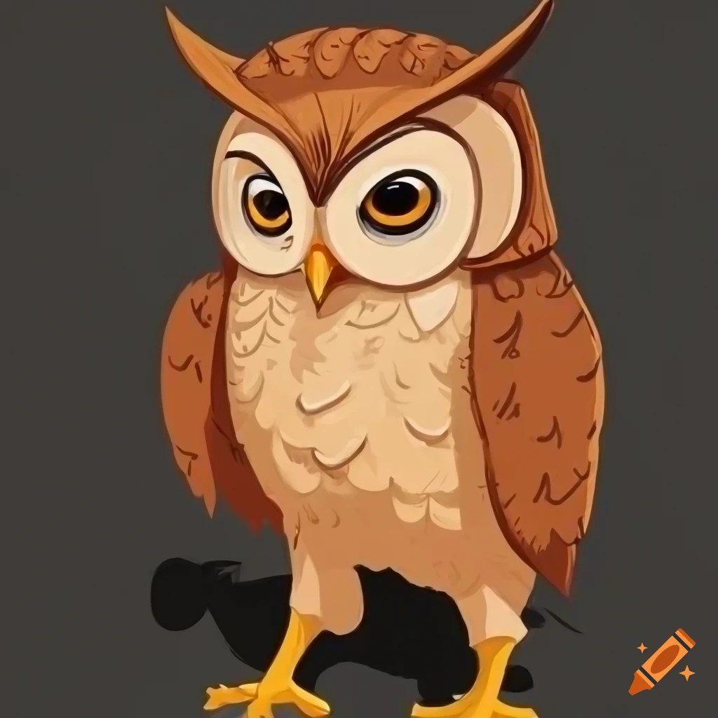 Inquisitive owl, cartoon style on Craiyon