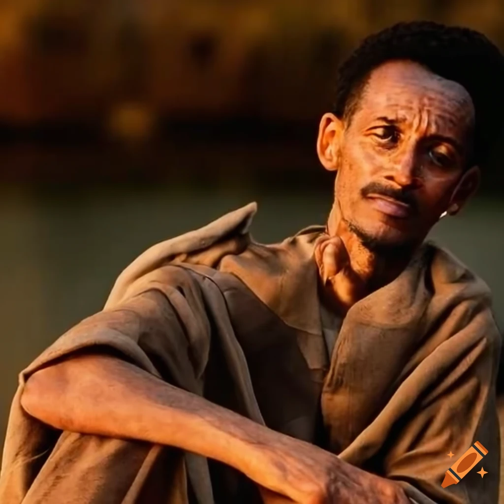 Relaxed ethiopian man seating along the river on Craiyon