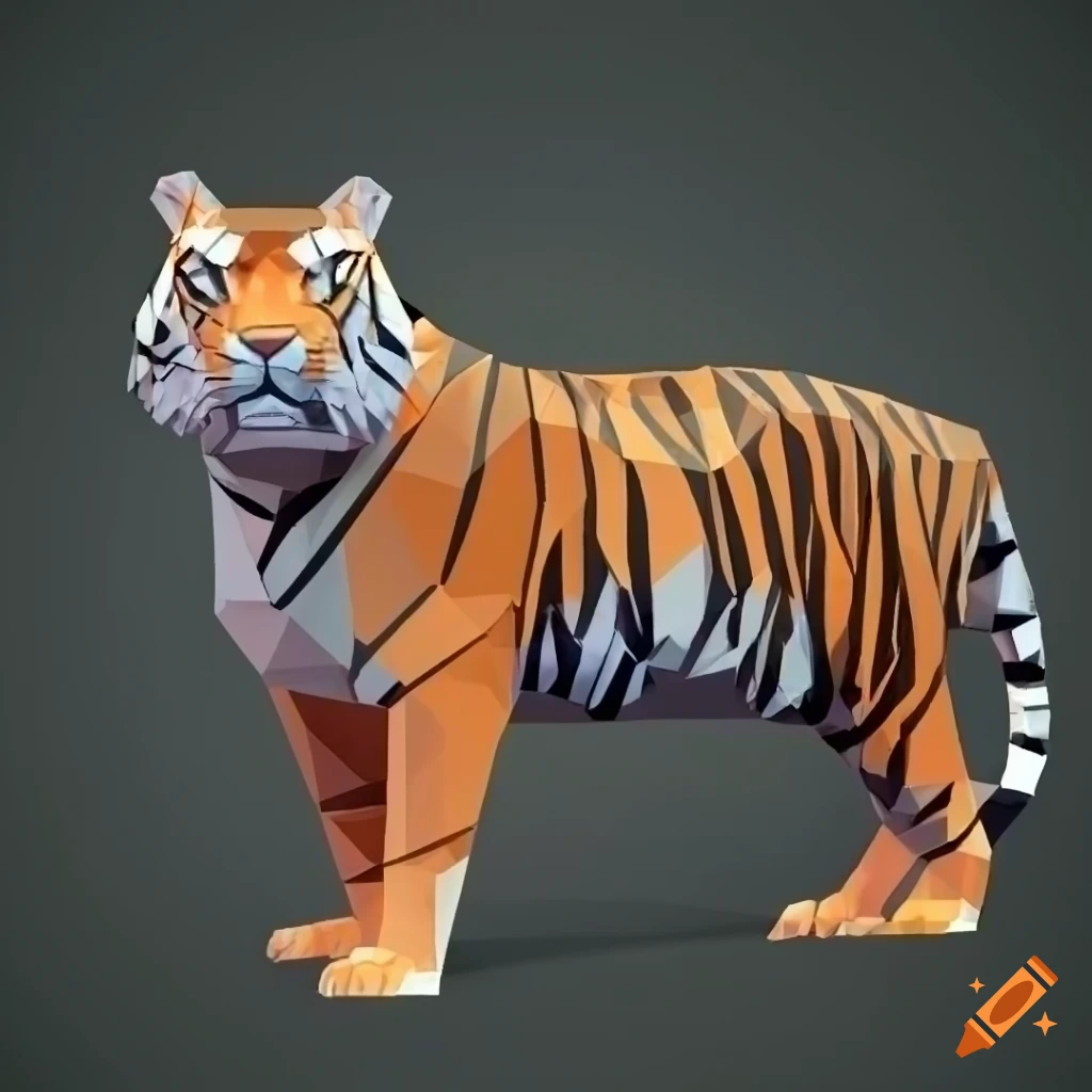 Low poly tiger, low poly tiger facing forward, facing the viewer, low ...