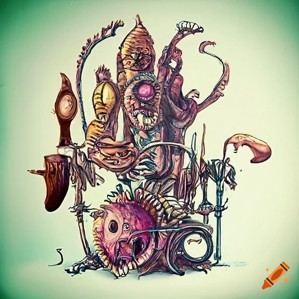 Joe fenton drawing scene decor microcosme many creatures surrealist ...