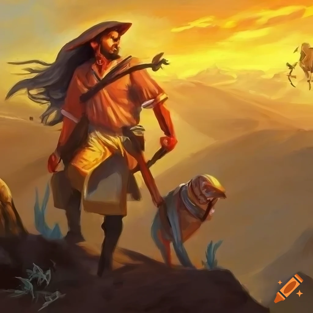 High definition oil painting of fantasy kor desert scouts