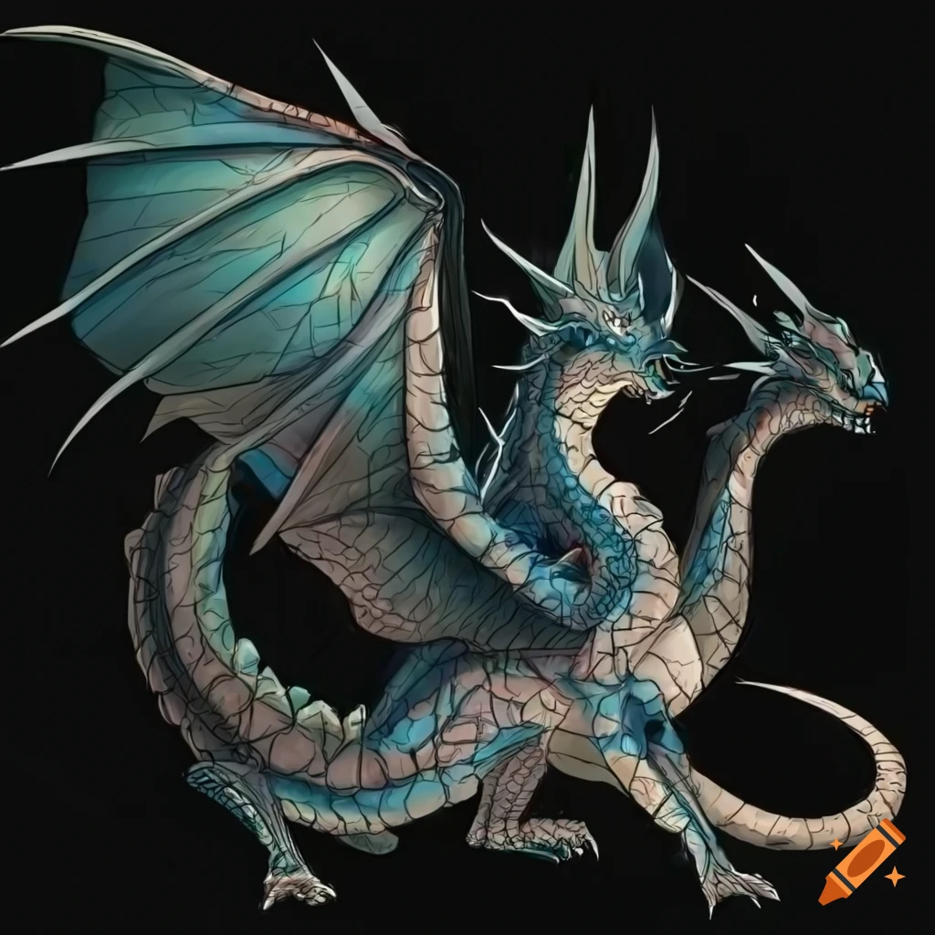 Concept designs of a dragon. Full dragon body. Dragon has four legs and ...