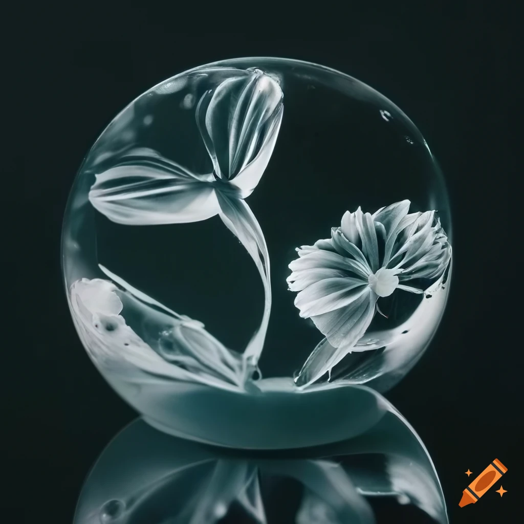 Photogram of flower in glass orb