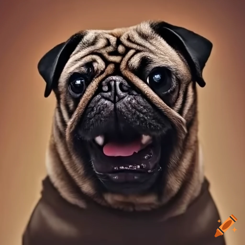 Pug doing the poggers face whilst looking left