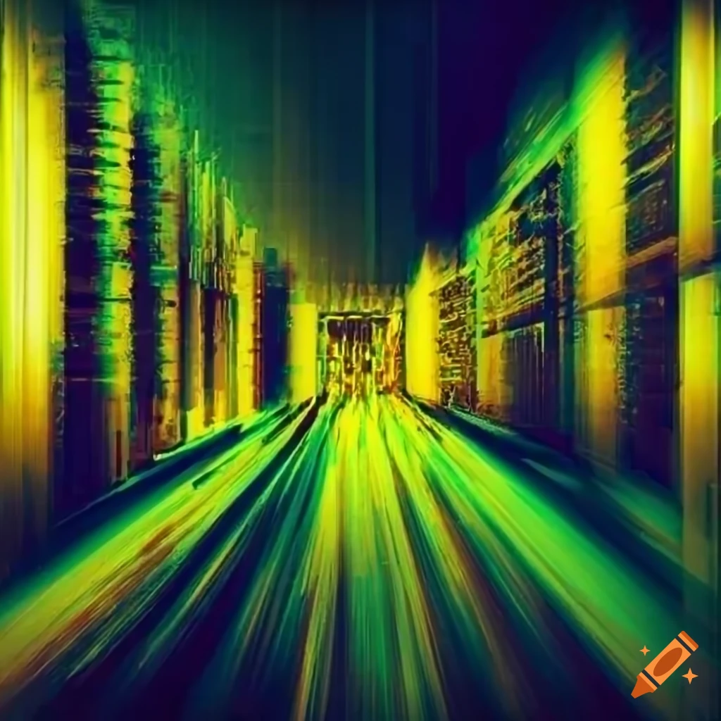 Yellow dark glitch city on Craiyon