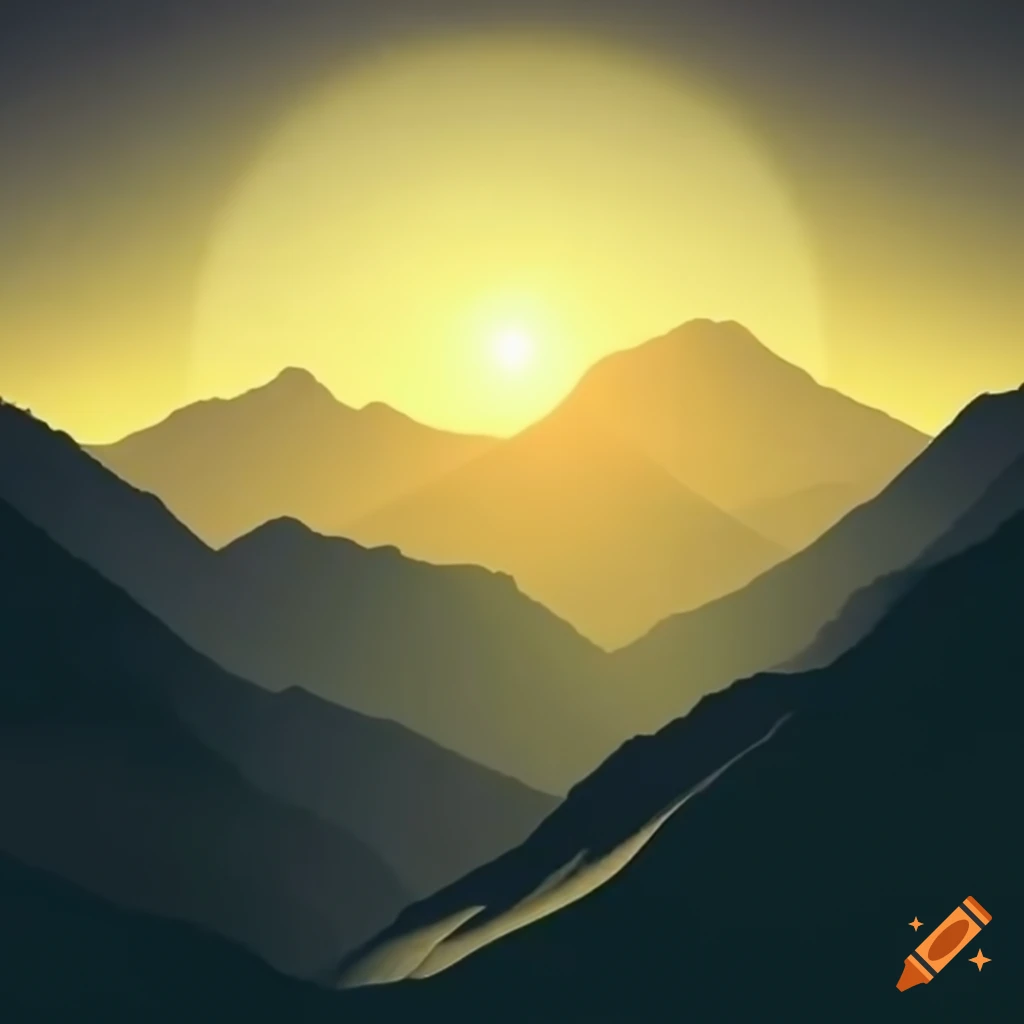 Sun with mountain hills