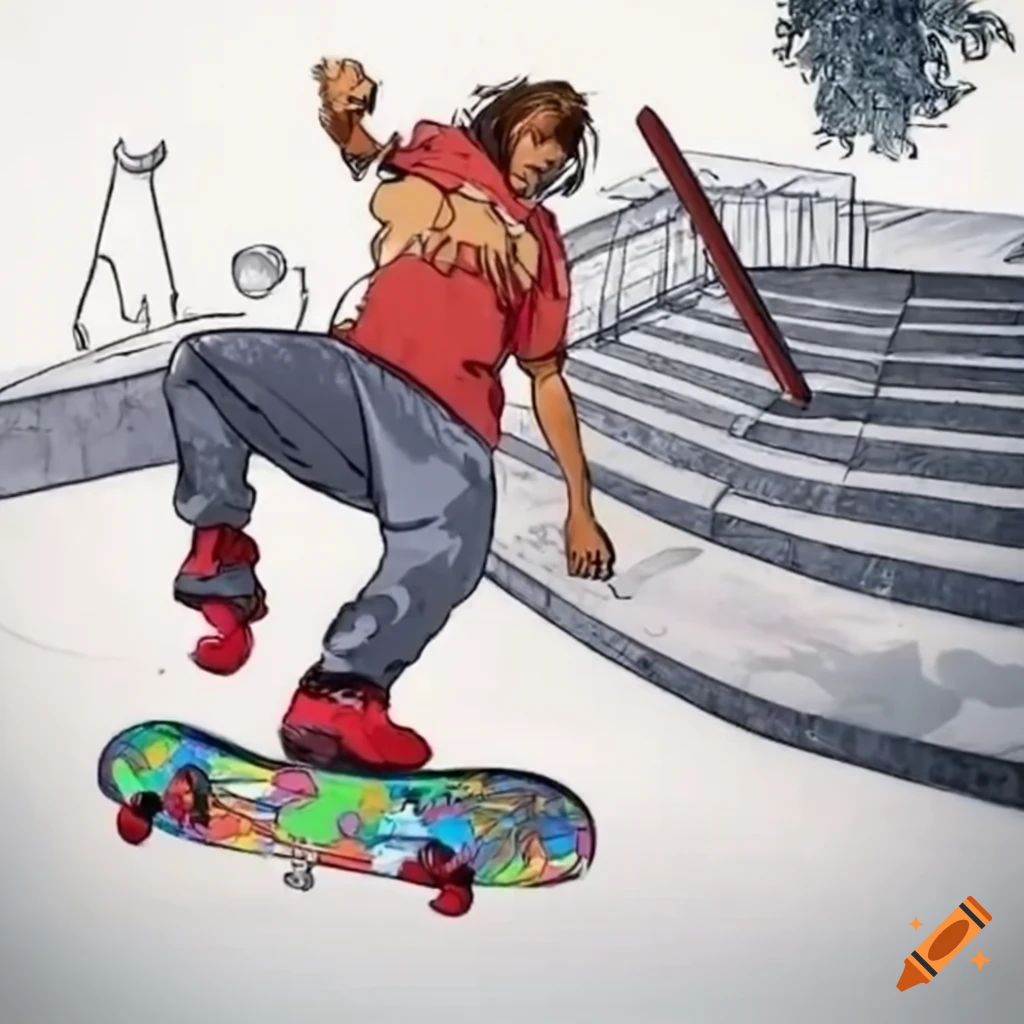 En estilo manga dibuja a un universitario en skate llamando a alguien ...