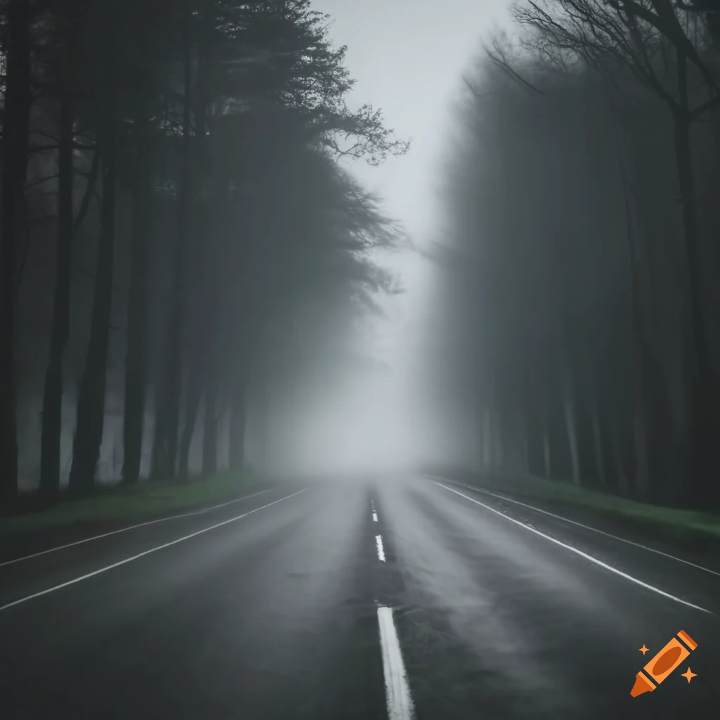 A road, misty weather on Craiyon