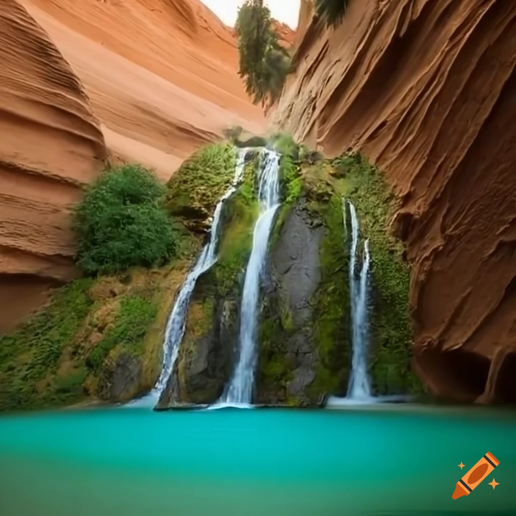 Oasis waterfall in the desert on Craiyon