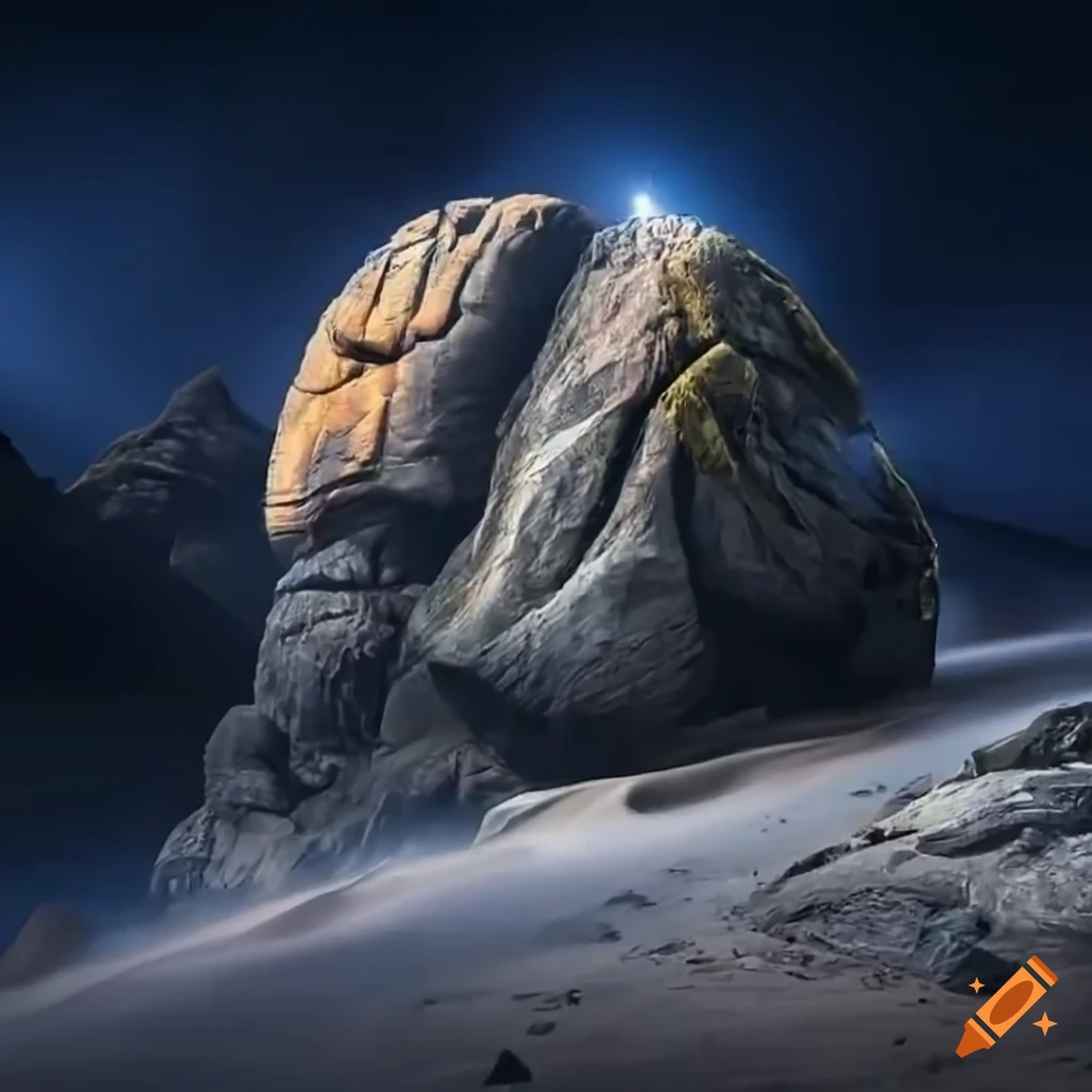 Huge mossy rock giant walking on Craiyon