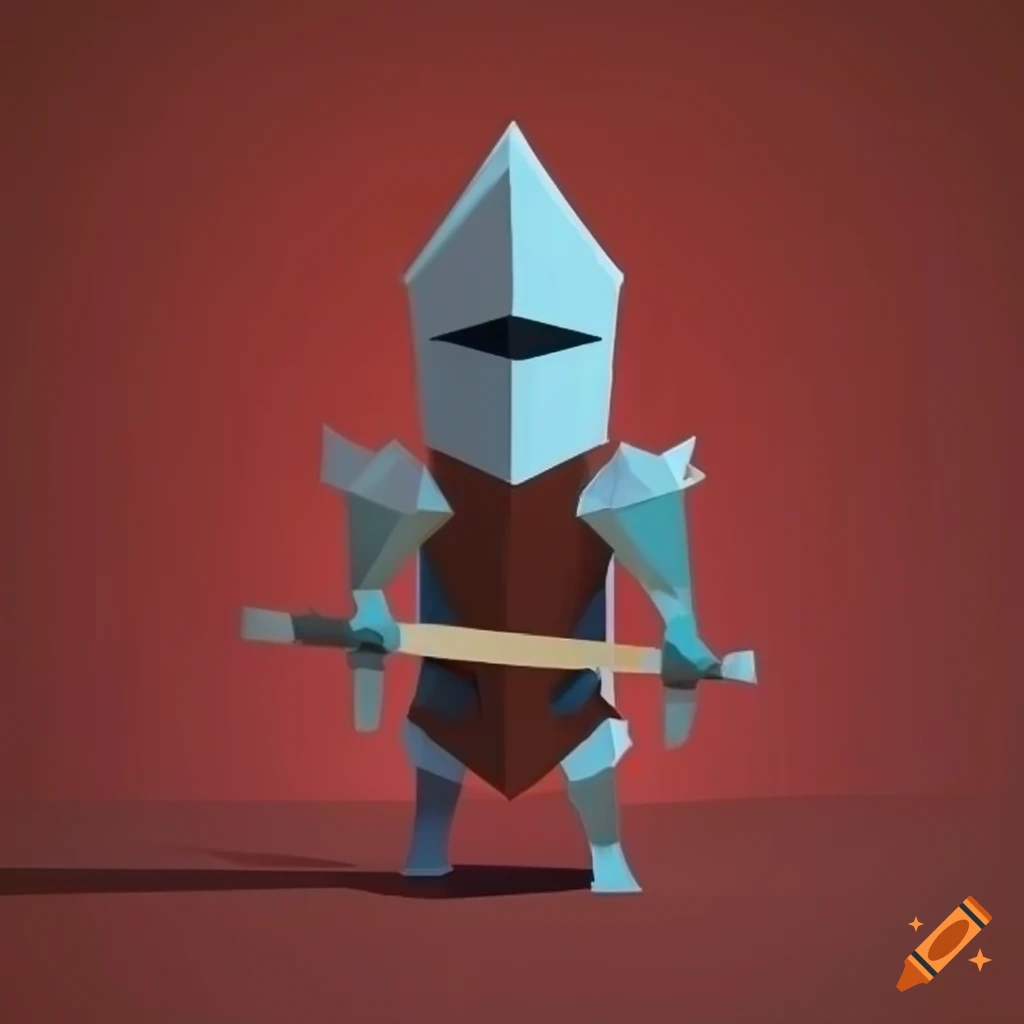 2d pencil drawn low poly knight, low poly knight facing forward, facing ...