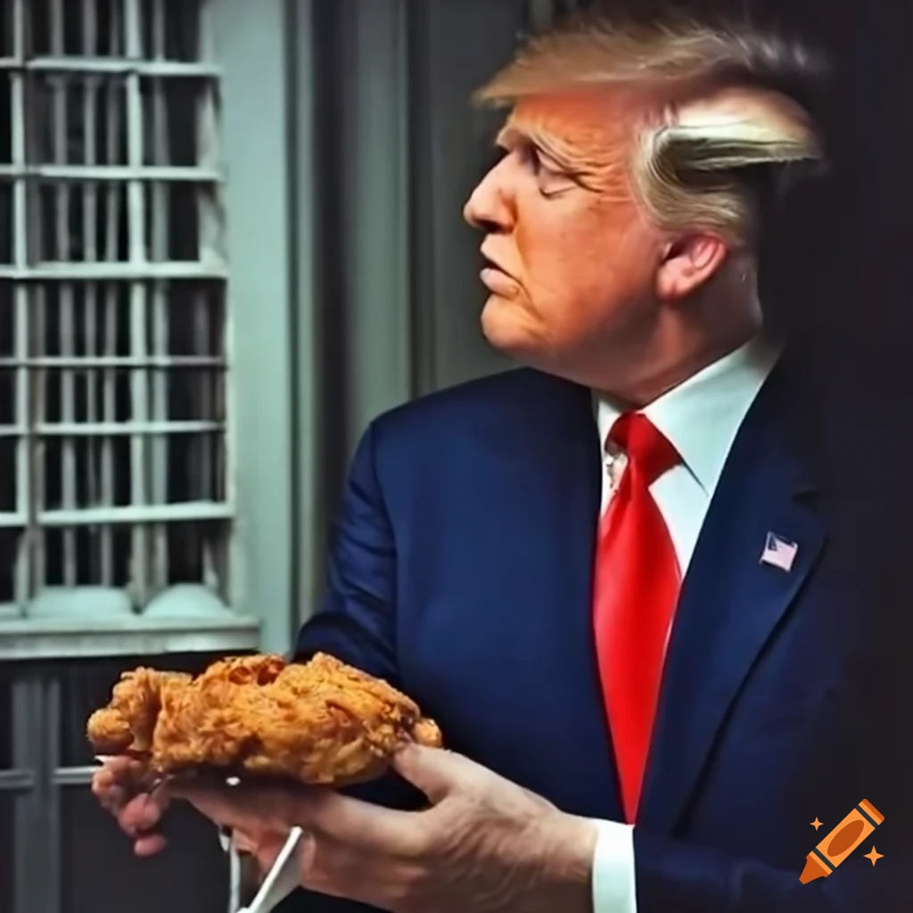 Donald trump eating fried chicken in his jail cell on Craiyon