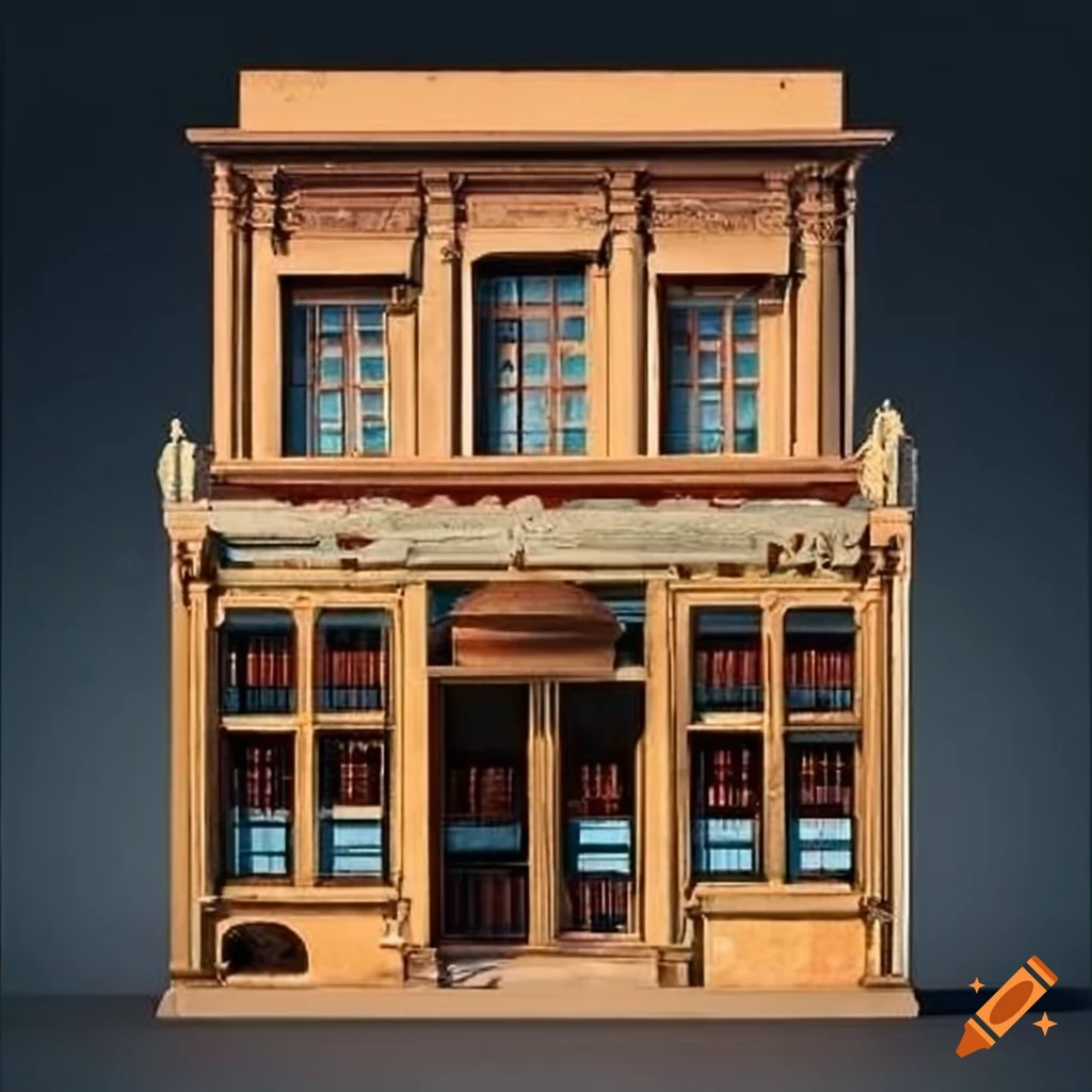 Two-story trapezoidal egyptian revival bakery storefront on Craiyon