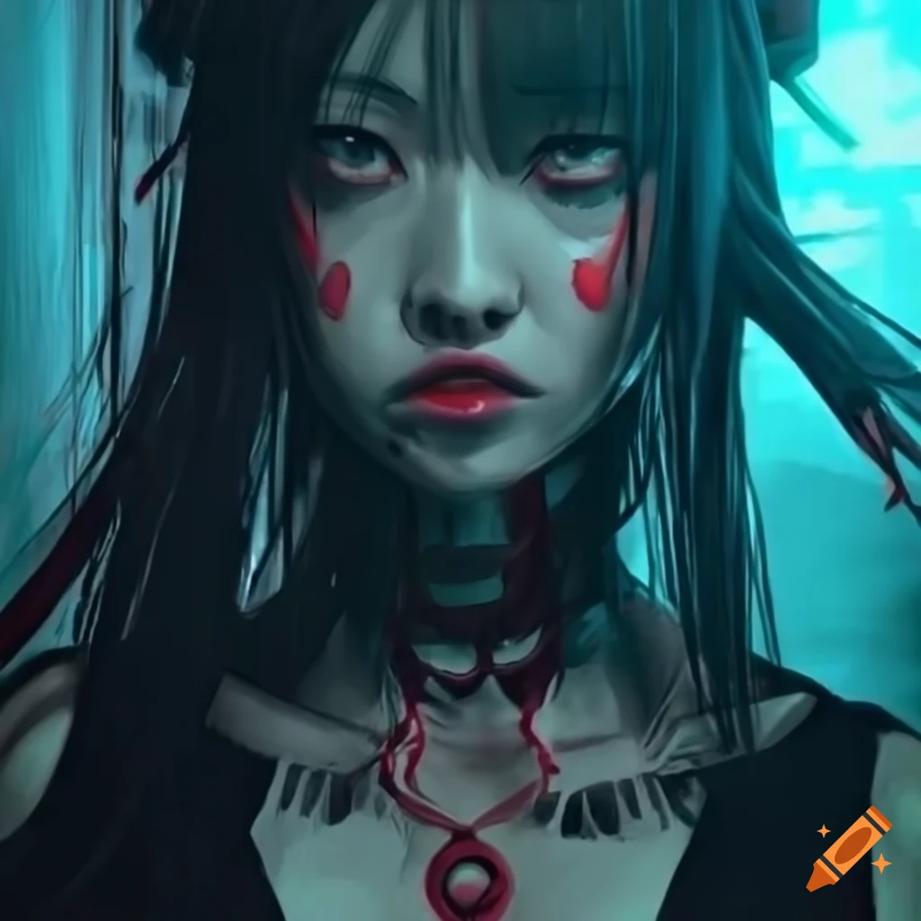 Demonio japonés, chica, cyberpunk