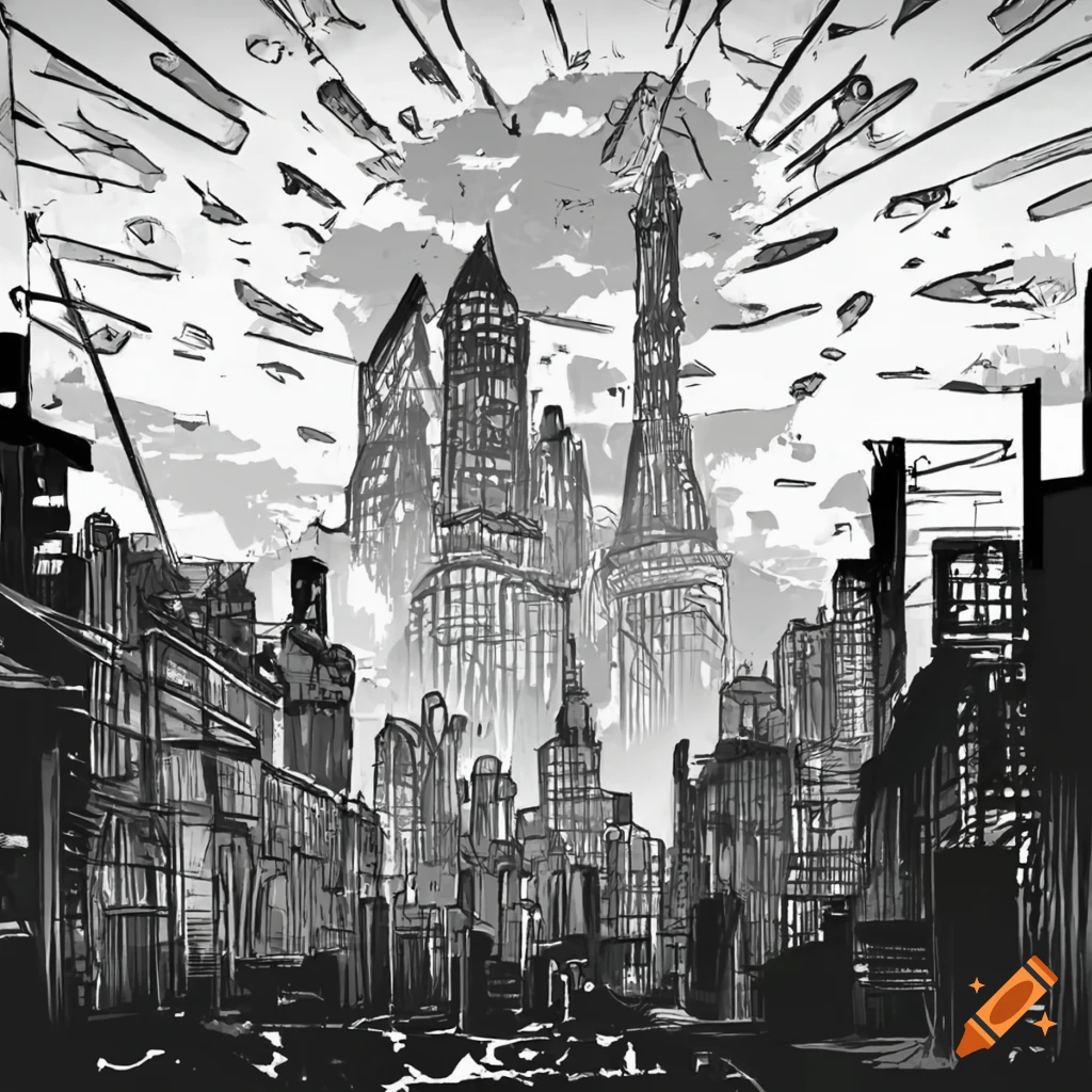 Postapocalyptic city, manga style