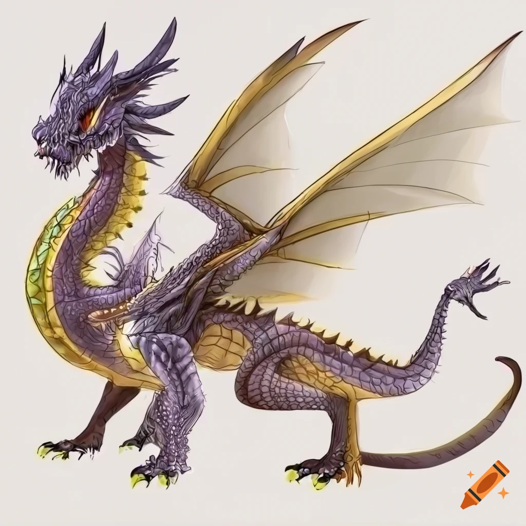 Concept designs of a dragon. full dragon body. dragon has four legs and ...