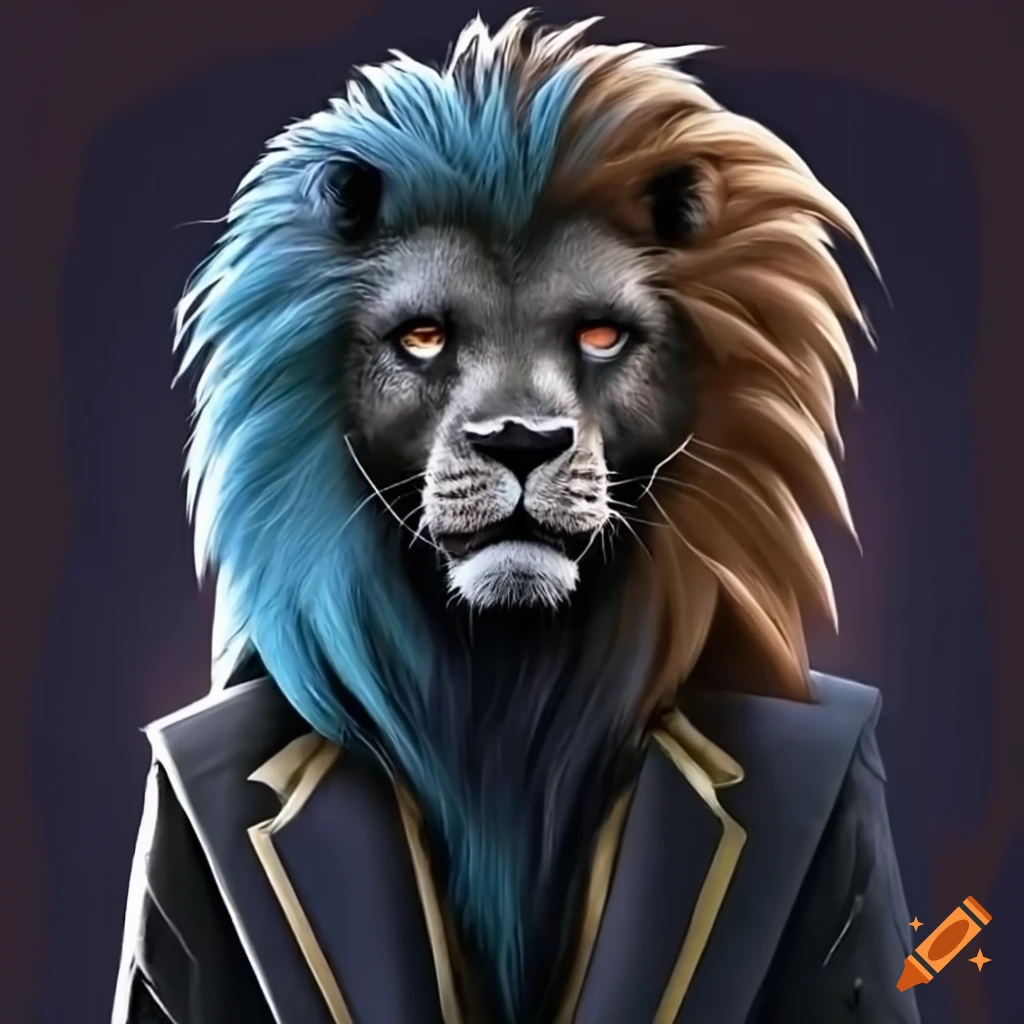 Sigma black lion wearing googles wearing black coat on Craiyon