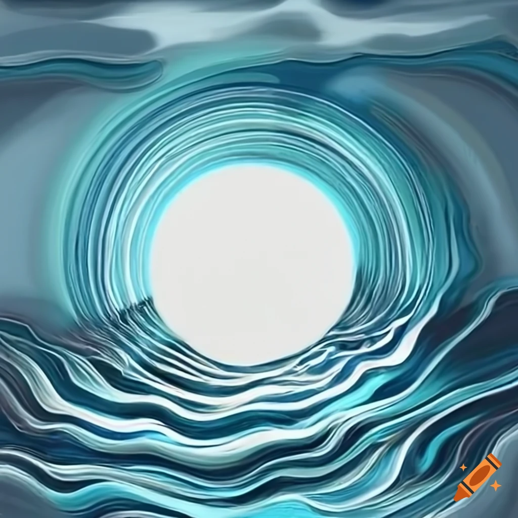 White circle surrounded by water waves on Craiyon