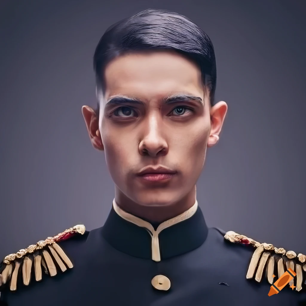 Photo portrait face of a serious man short black hair thin pointed chin ...