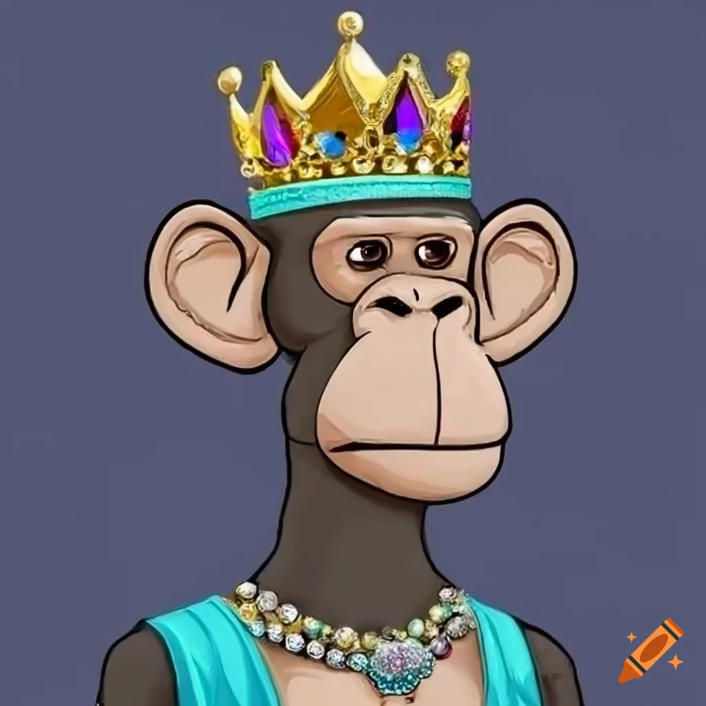 Rich ape NFT, A cute face, With jeweled crown and royal dress ,high ...