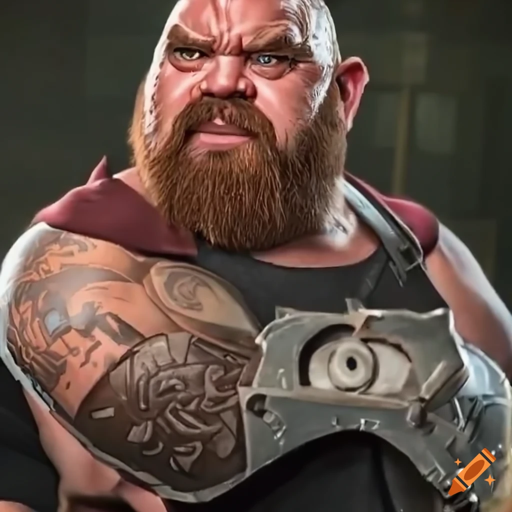 Eddie hall as dwarf armorer working in a forge, 8k, ultra detailed ...