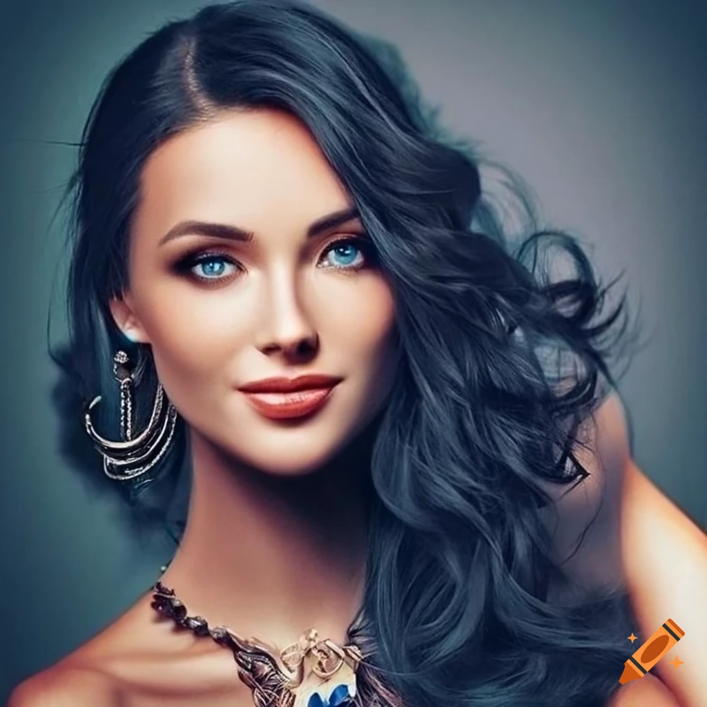 Beautiful czech Woman, warm smile, clear skin, Detailed skin, Long hair, black hair, Symmetrical ...