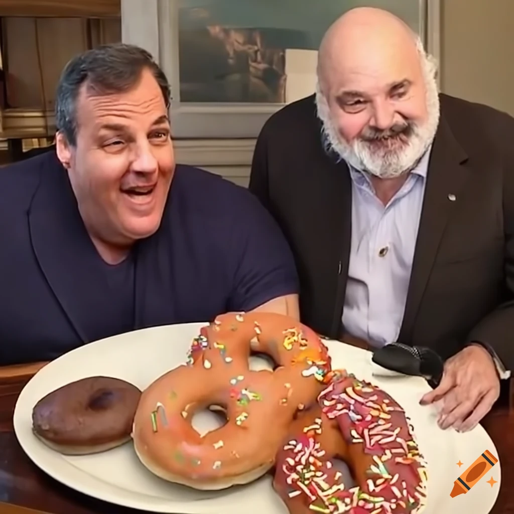 Chris christie and rob reiner eating giant doughnuts