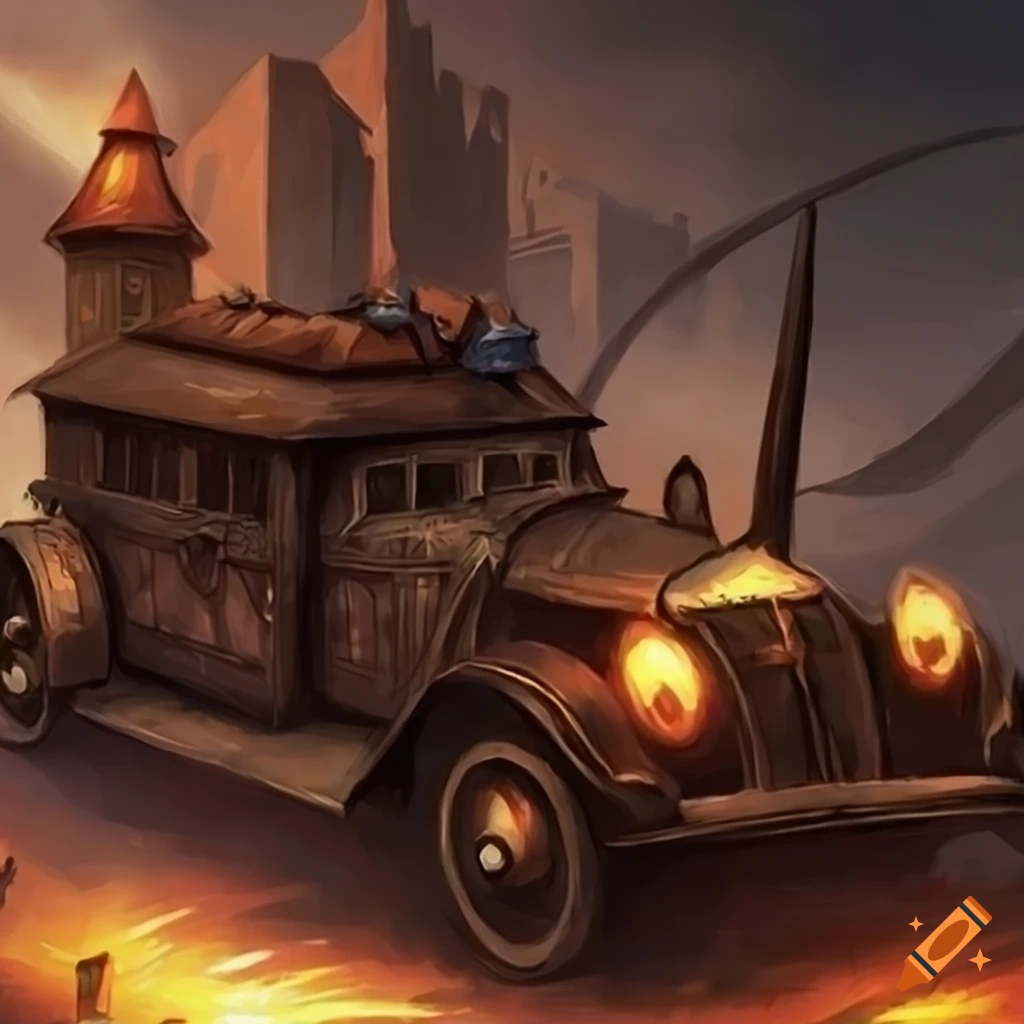 A medieval police car, epic high fantasy art on Craiyon