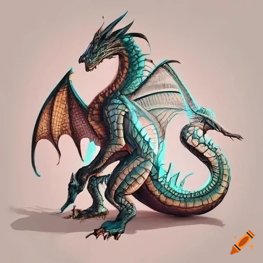 Dragon full length body, concept designs with side view, detailed ...